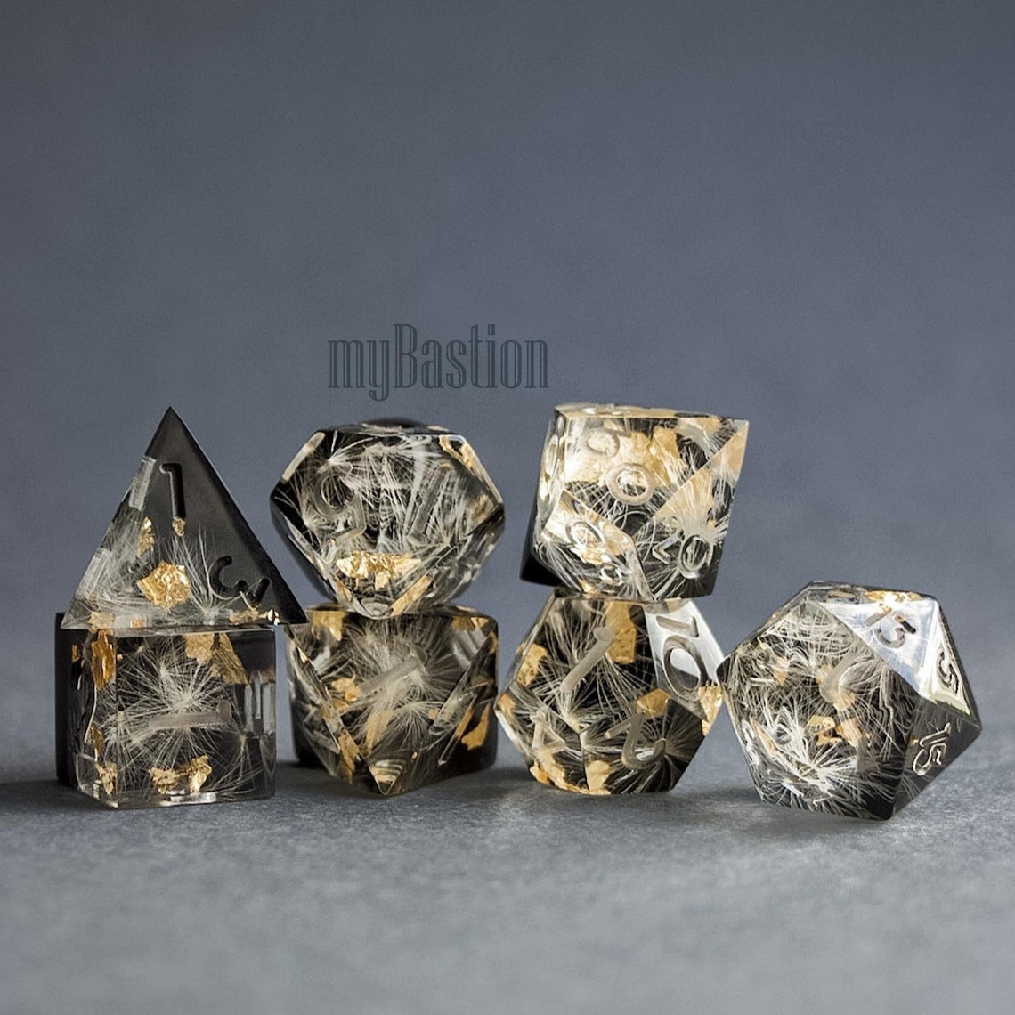 Dandelion Seeds and Gold Leaf Polyhedral Dice Set Rpg Dnd Dice | Etsy