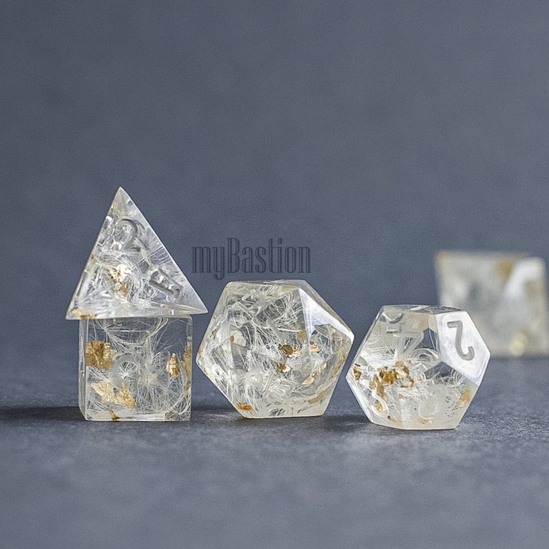 Handmade Dandelion Dice Set With Gold Leaf, Sharp Edge Resin Polyhedral ...
