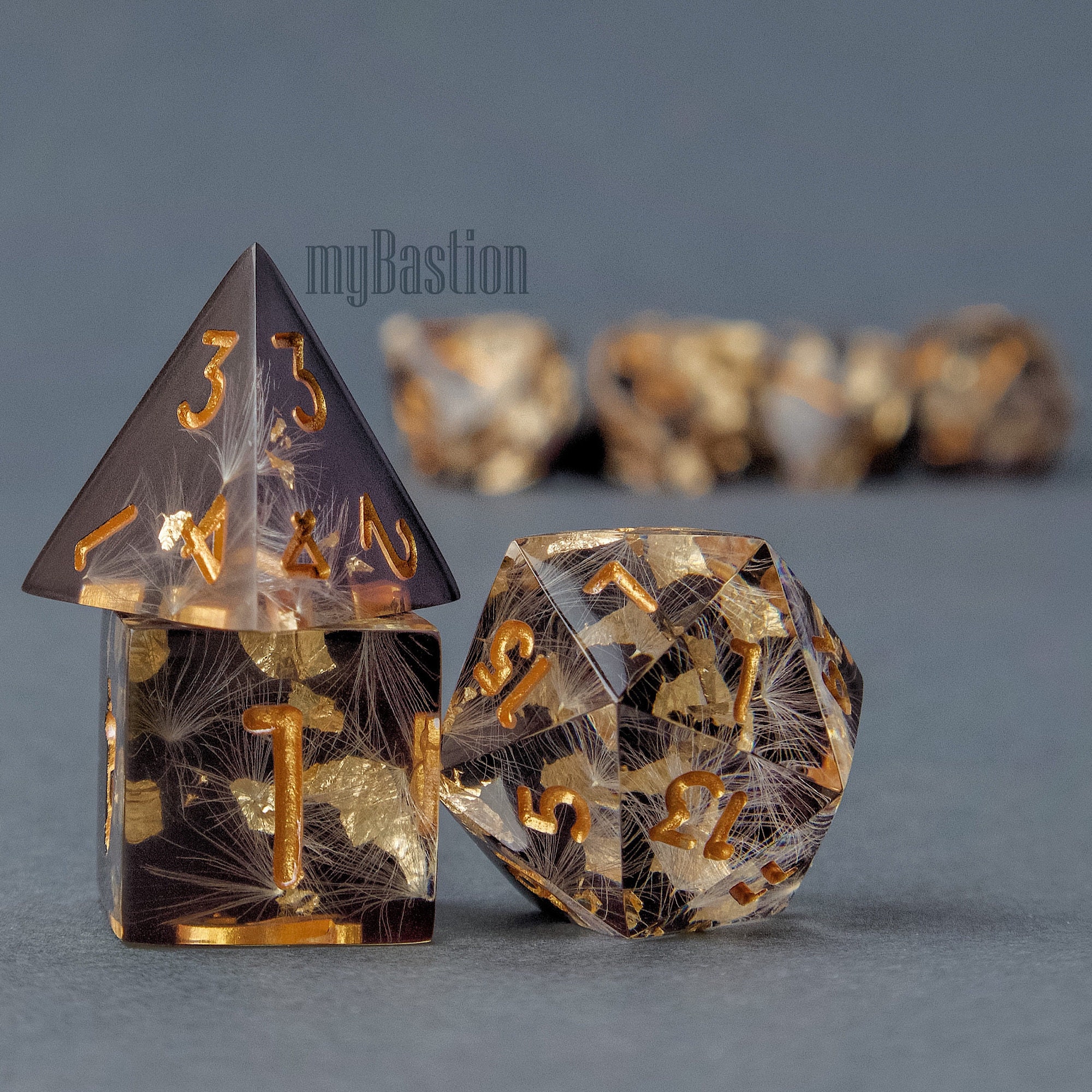 Dandelion Seed & Gold Leaf Dice Set: Handmade Polyhedral RPG Dnd Dice ...