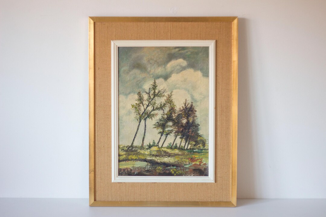 Vintage 1960s Oil Painting – Windswept Trees Landscape in Gilt Frame - Etsy
