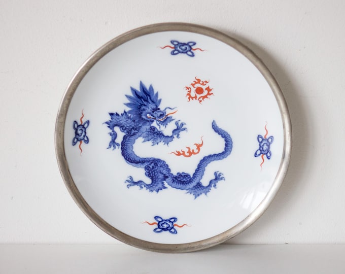 Meissen Blue Ming Dragon Porcelain Wall Plate: 835 Silver Rim, German ...