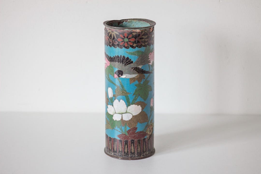 Antieke Japanse Cloisonné-emailkwastpotvaas – Late Meiji-tijdperk, 19e ...