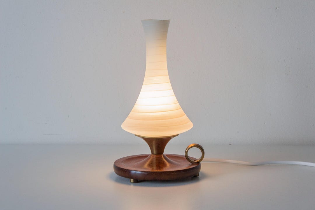 Vintage Mid Century Modern 50s 60s Table Lamp Teak Brass Glass E14 ...