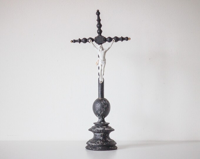 Antique 19th Century Crucifix Altar Cross – Bobbin Turned Wood With ...