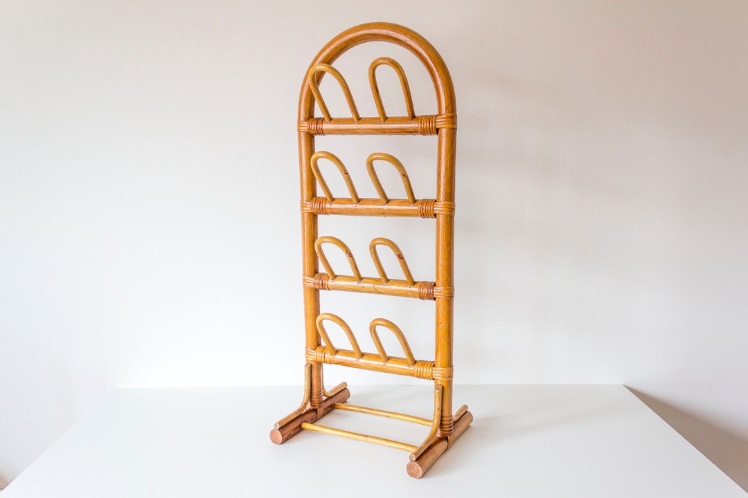 Vintage 1970s Bamboo and Rattan Shoe or Slipper Rack / Stand - Boho ...