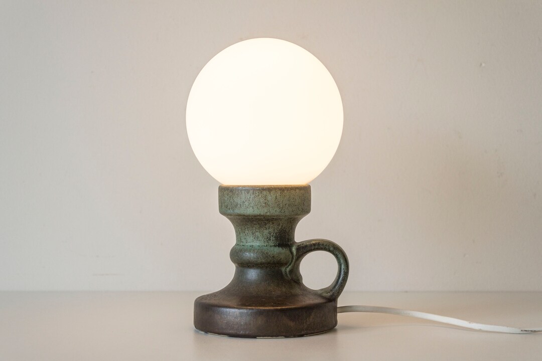 Vintage 70s West-german Fat Lava Ceramic Table Lamp White Opaline ...