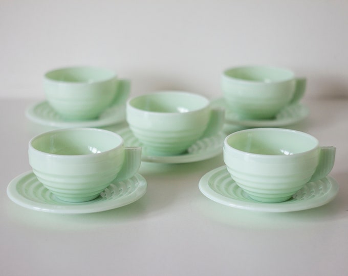 Vintage Set of 5 French Art Deco Green Jadeite Demi-cup Cups and ...