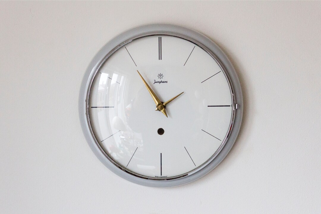 Vintage 1950s Modernist Junghans Germany Ceramic Wall Clock Grey ...