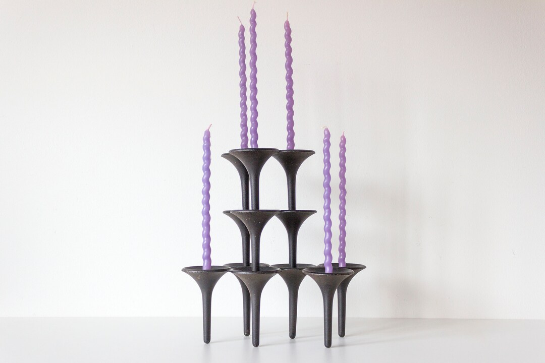Set of 4 Brutalist Danish "hornblower" Modular Candle Holders Cast Iron ...