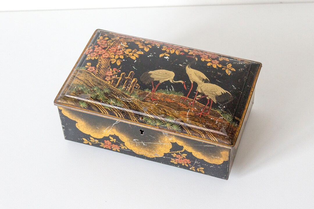 Vintage 1950s Asian Themed Tin Box With Cranes Decoration - Etsy