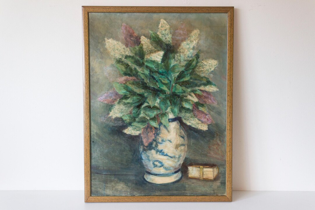 Vintage 1970s/80s Oil on Canvas Still Life – Floral & Ceramic Vase ...