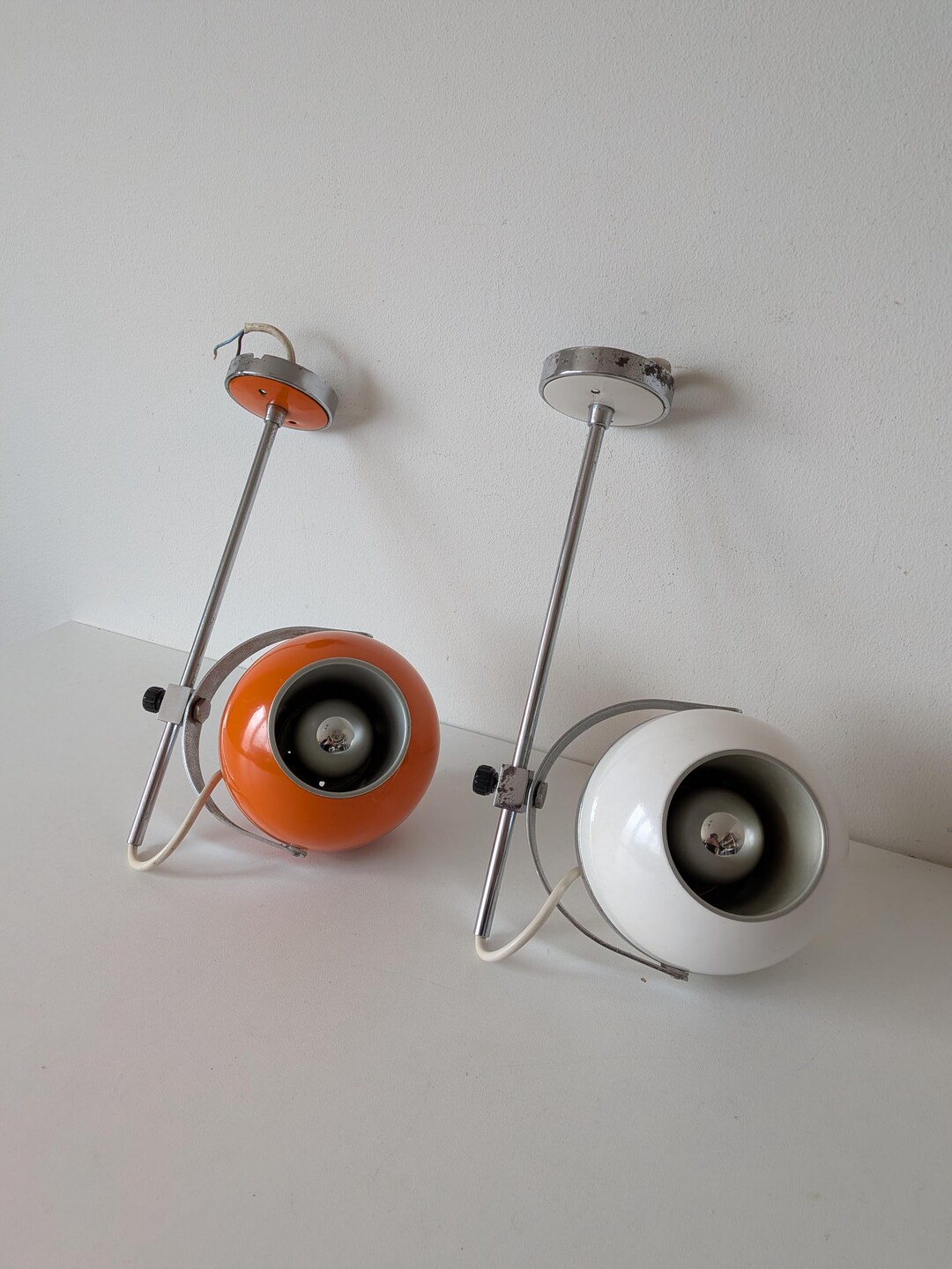 Vintage 70s Space Age Eyeball Lights • Orange & White Adjustable E14 ...