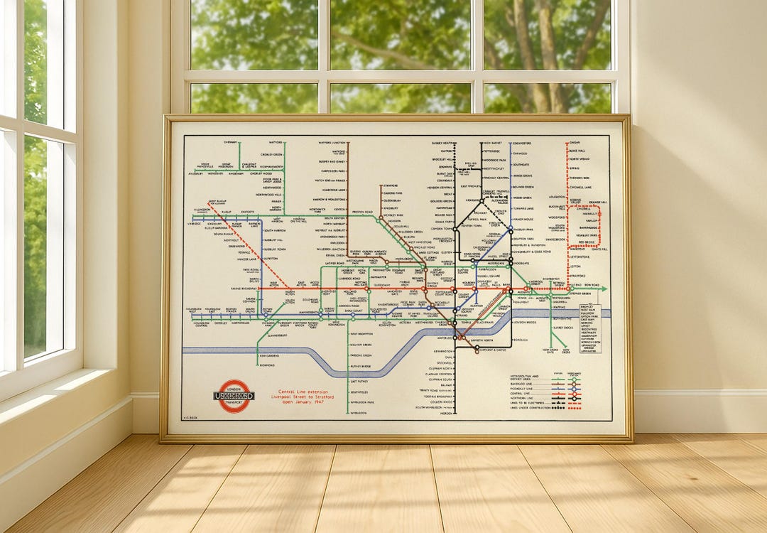 Vintage London Underground Map Print | 1947 Tube Diagram Poster | Retro ...