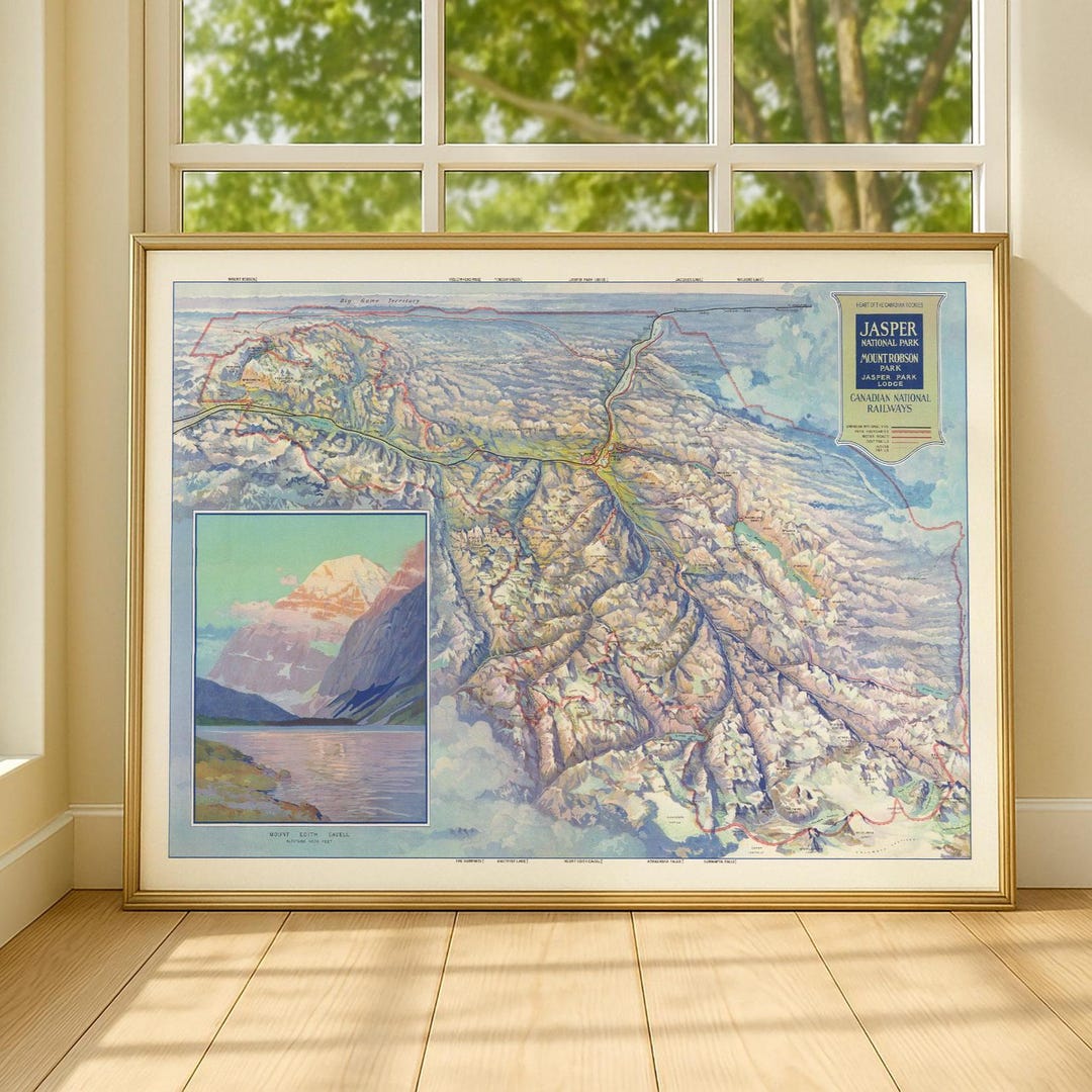 Map of Jasper National Park & Mount Robson Park | Vintage Canadian ...