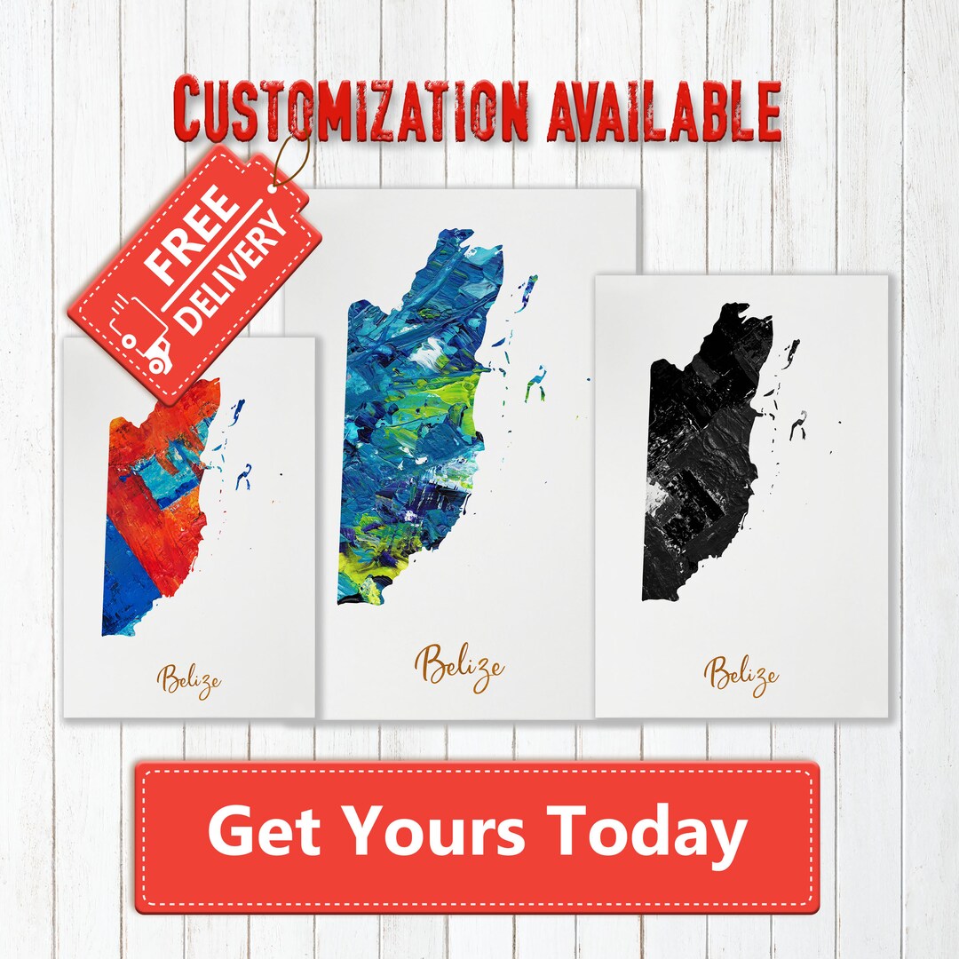 Belize Poster Print Map Wall Art Travel Gift for Him Her Travel Map ...