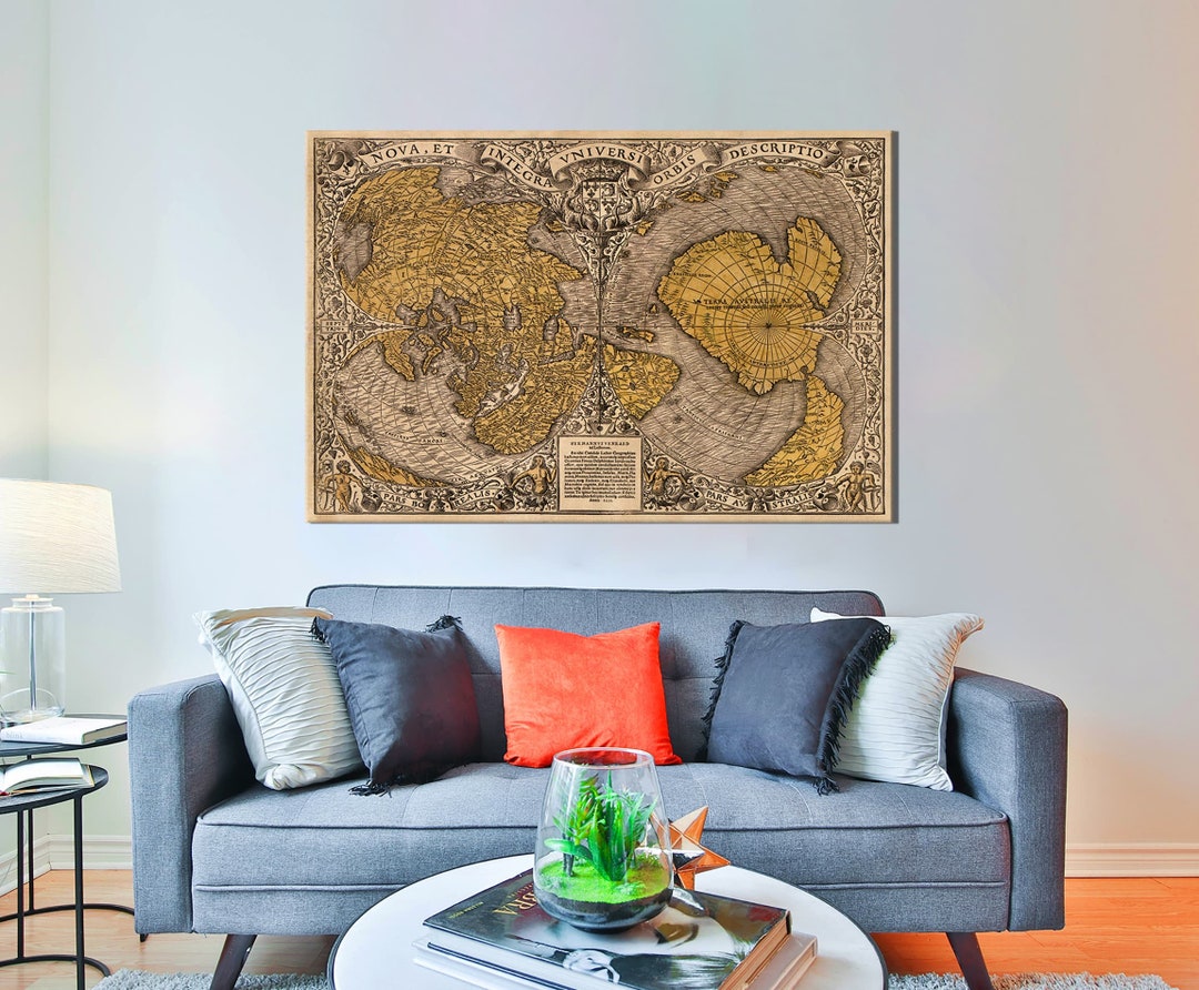 Old Vintage World Map Canvas Reproduction Wall Art Print , Ready to ...