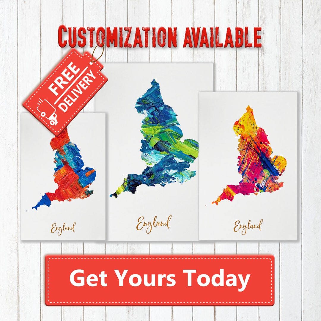 England Map Art Print: Colorful Travel Poster - Etsy