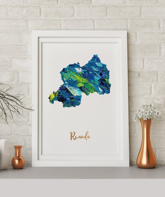Digital Prints Art & Collectibles Home Office Decor Travel Map Rwanda ...