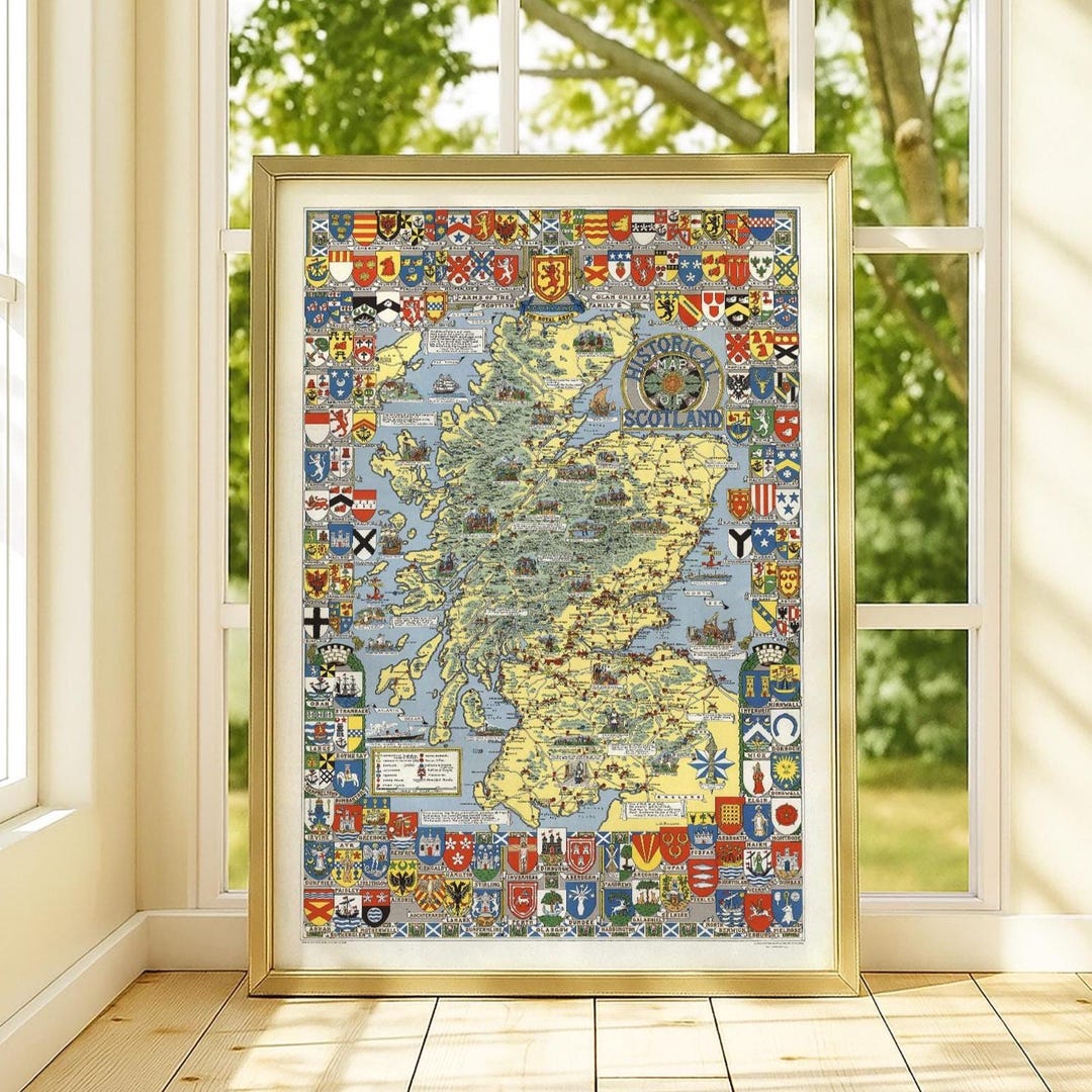 Historic Map of Scotland Print | Clan & Heraldic Map | Vintage Scottish ...