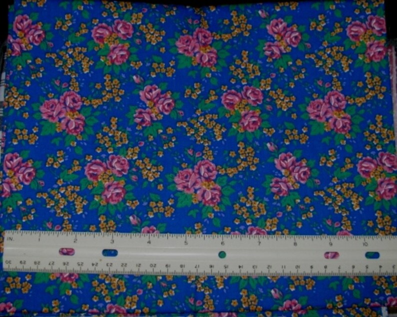 PINK Floral on BLUE Cotton Quilt Fabric 1 Yds X 45 in Wide - Etsy