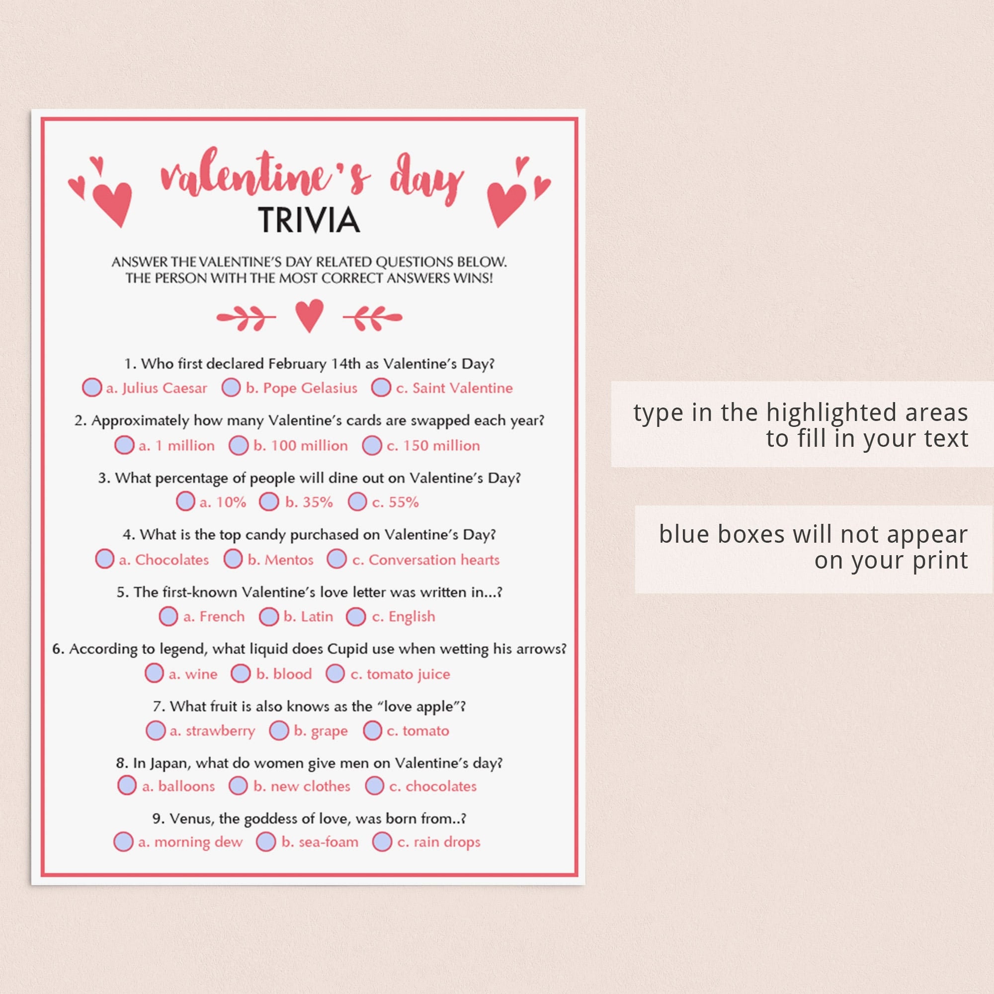 Zoom Valentines Day Game Printable and Fillable Valentines Day Trivia ...
