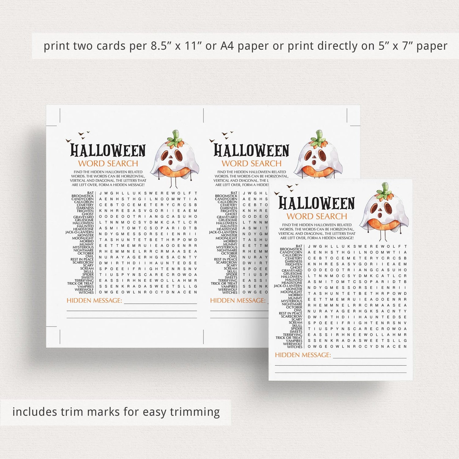 Word Search Halloween Themed Party Games Printable Halloween | Etsy