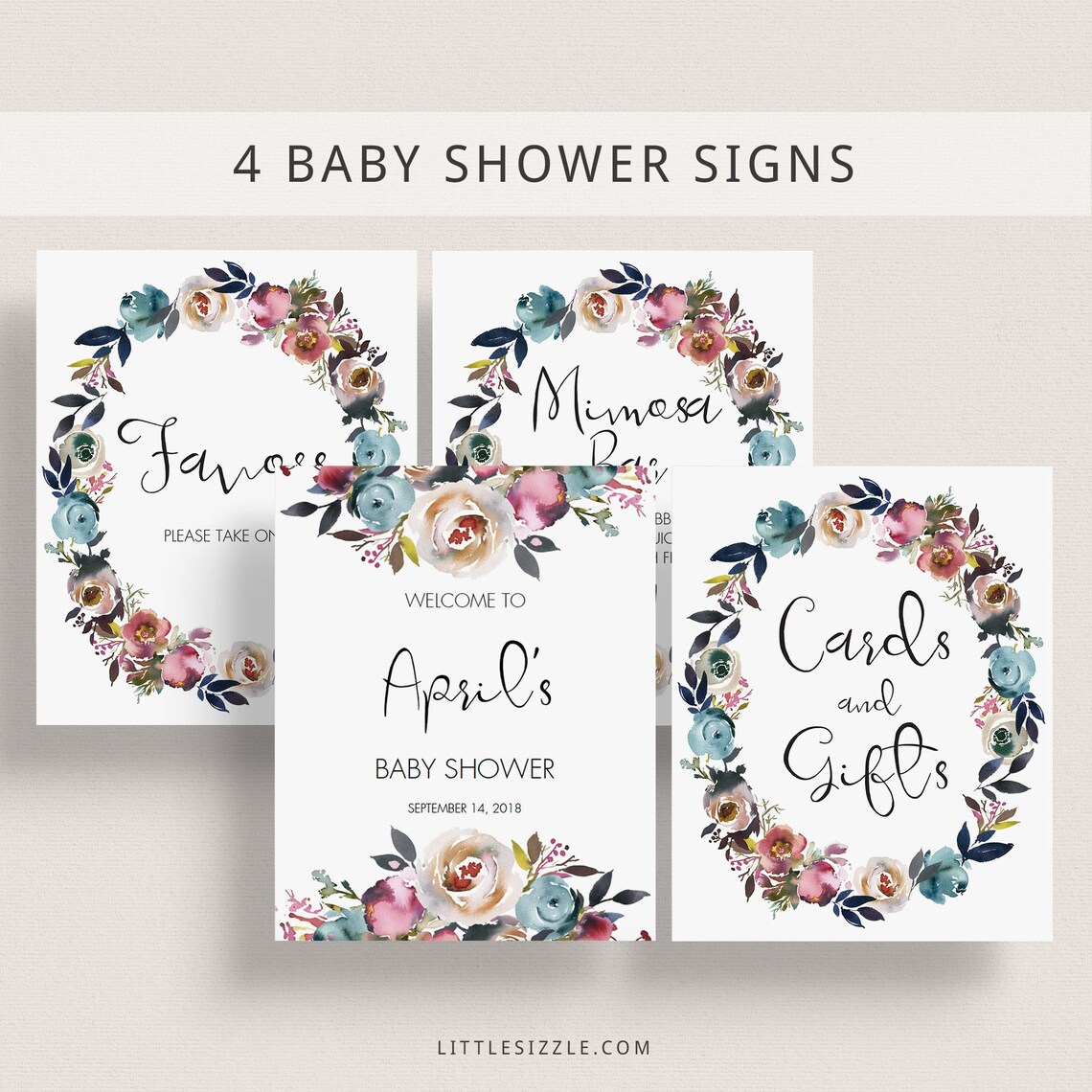 Floral Baby Party Sign Kit Editable Baby Shower Signs Package - Etsy