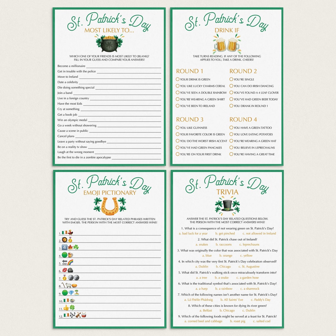 Zoom St Patricks Day Games Package Virtual Saint Patricks Party Games ...