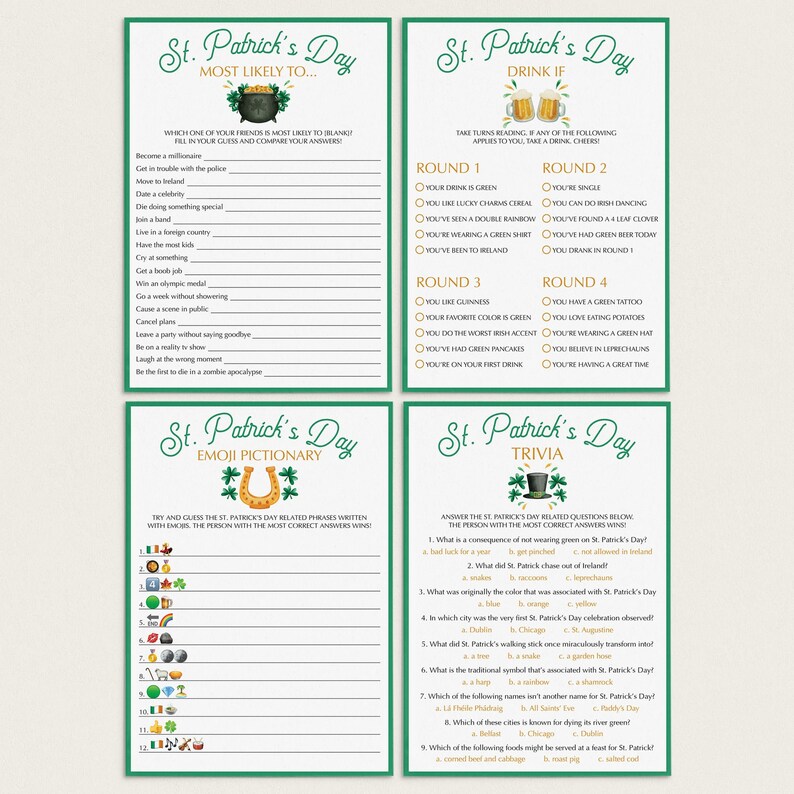 Zoom St Patricks Day Games Package Virtual Saint Patricks Party Games ...
