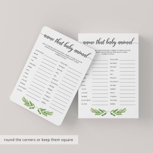 Name That Baby Animal Game Cards Printable | Greenery Baby Shower ...