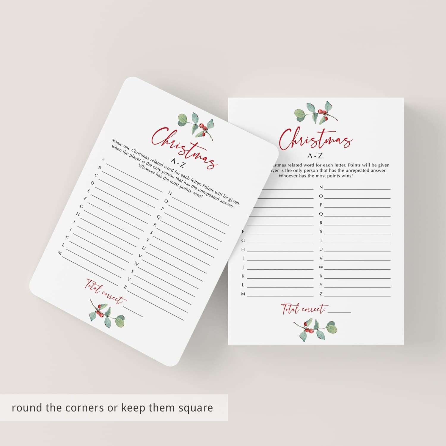 Christmas A to Z Game Christmas A-Z Game Printable Greenery - Etsy