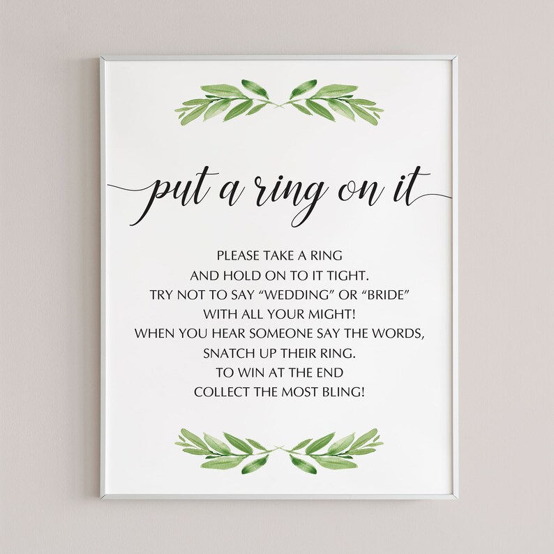 Put a Ring on It Sign Printable Dont Say Wedding Game Greenery | Etsy