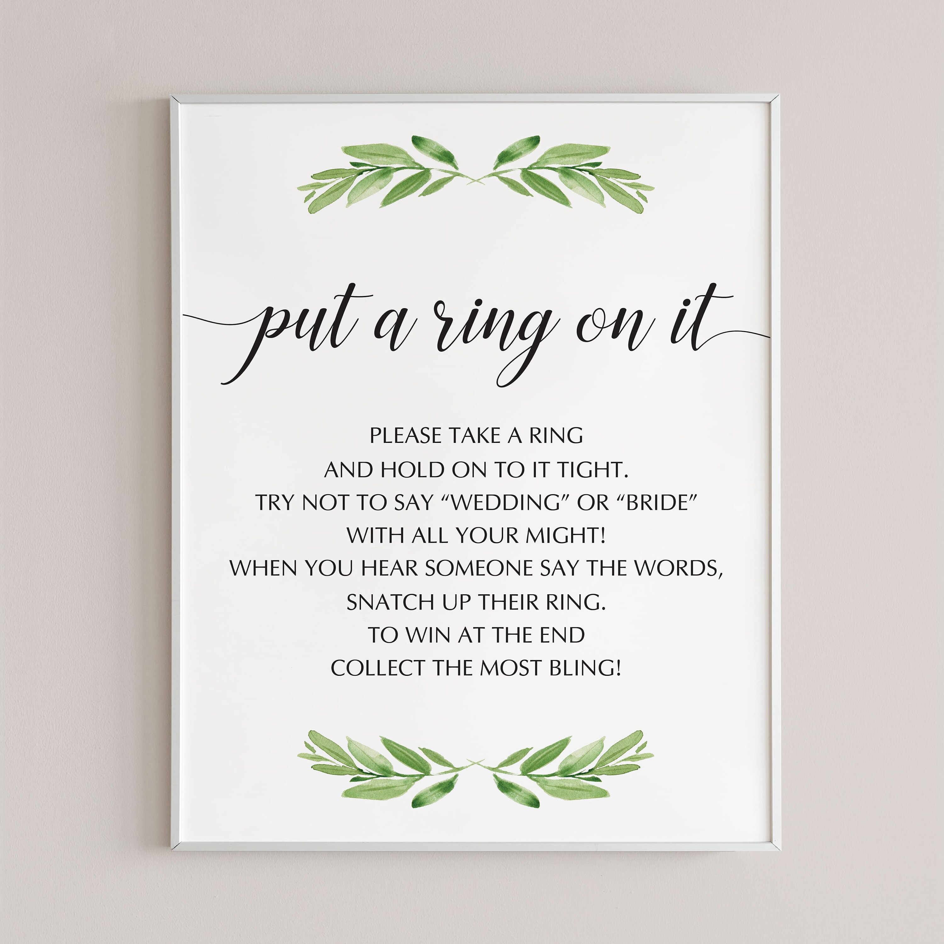 Put a Ring on it Sign Printable Dont Say Wedding Game Greenery | Etsy