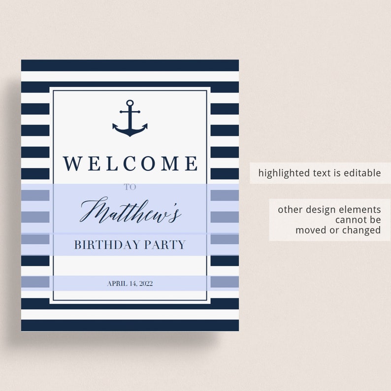 Nautical Birthday Welcome Sign Template Beach Welcome Sign for | Etsy