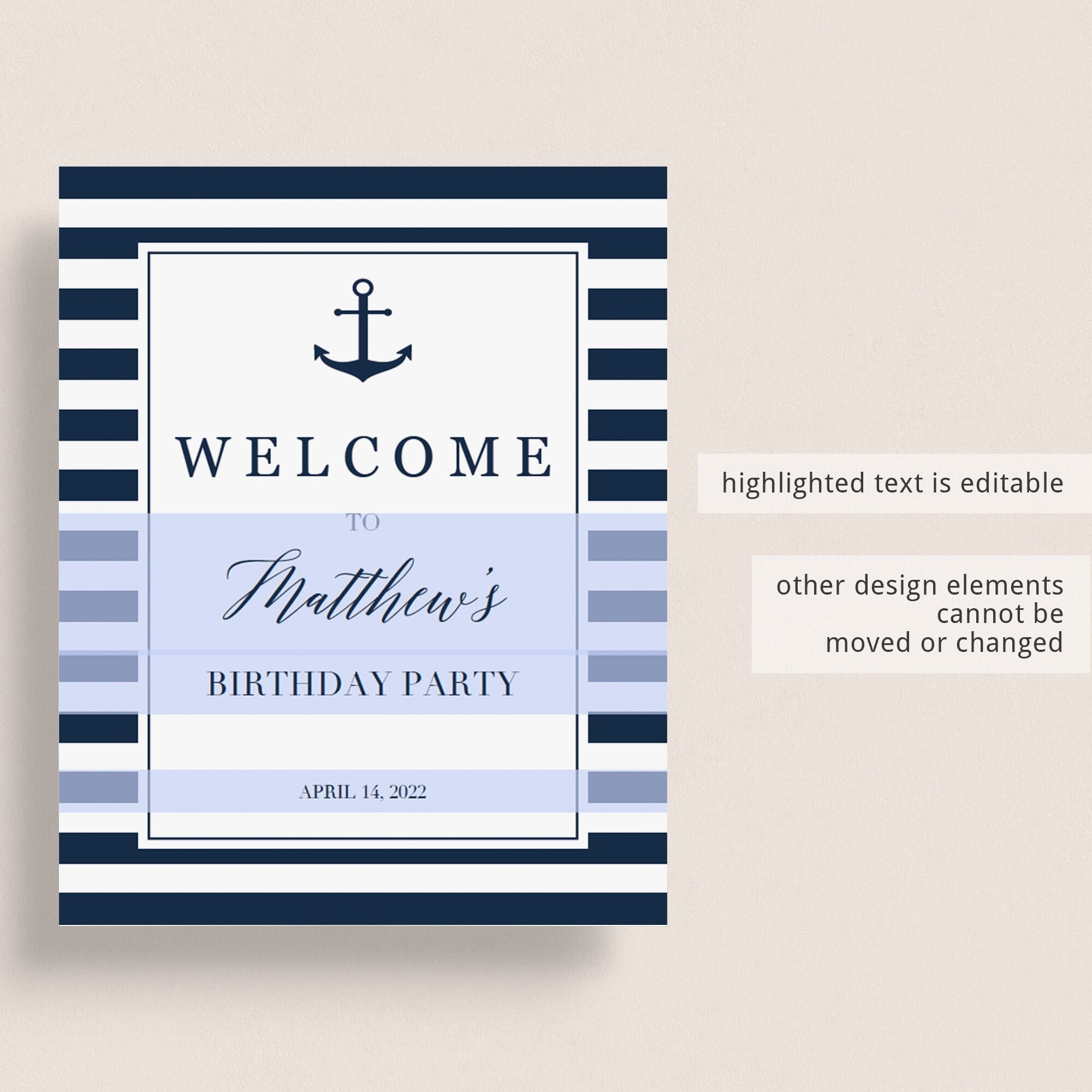 Nautical Birthday Welcome Sign Template Beach Welcome Sign for | Etsy