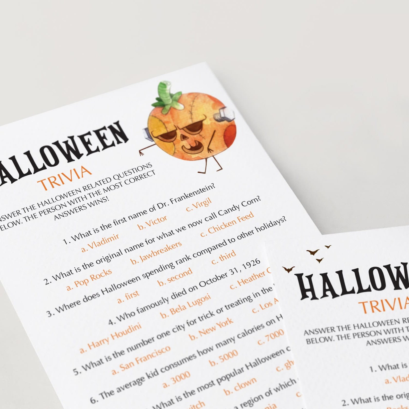 Halloween Trivia Printable Halloween Party Games for Adults - Etsy