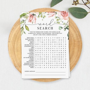 Floral Baby Shower Word Search With Hidden Message Baby Word Search ...