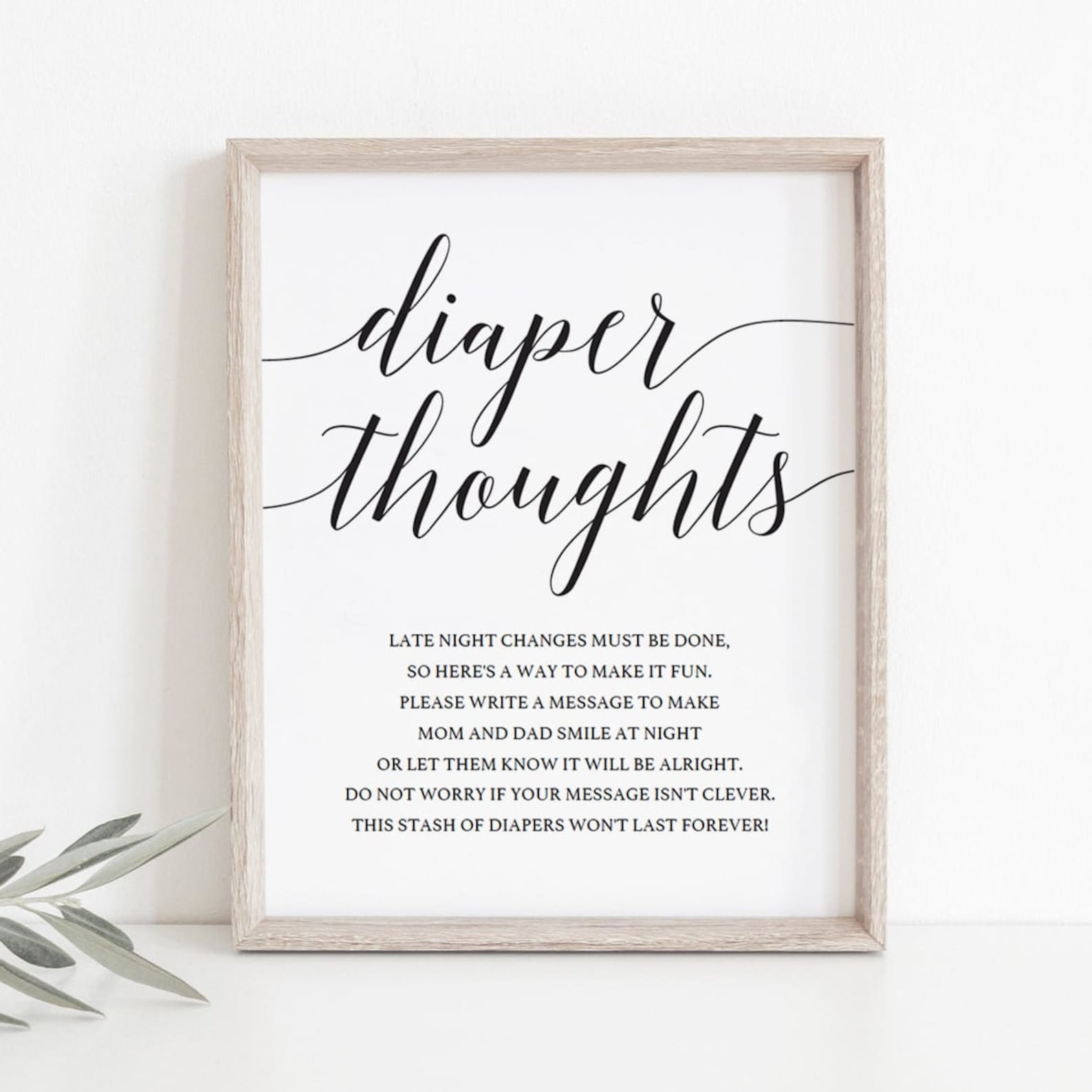 Calligraphy Baby Shower Late Night Diapers Printable Diaper Thoughts ...