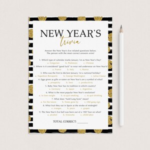 New Years Trivia Game Printable New Years Eve Trivia Game New Years ...