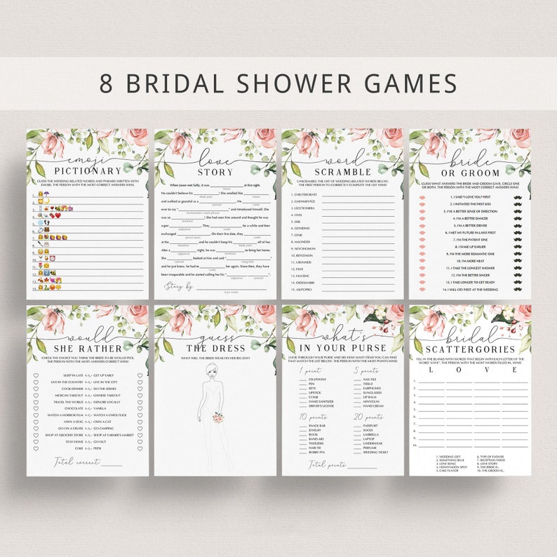 Pink Flowers Bridal Shower Games Pack Download Editable Bridal - Etsy