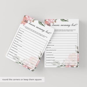 Watercolor Flowers Baby Shower Game Who Knows Mommy Best Game Digital ...