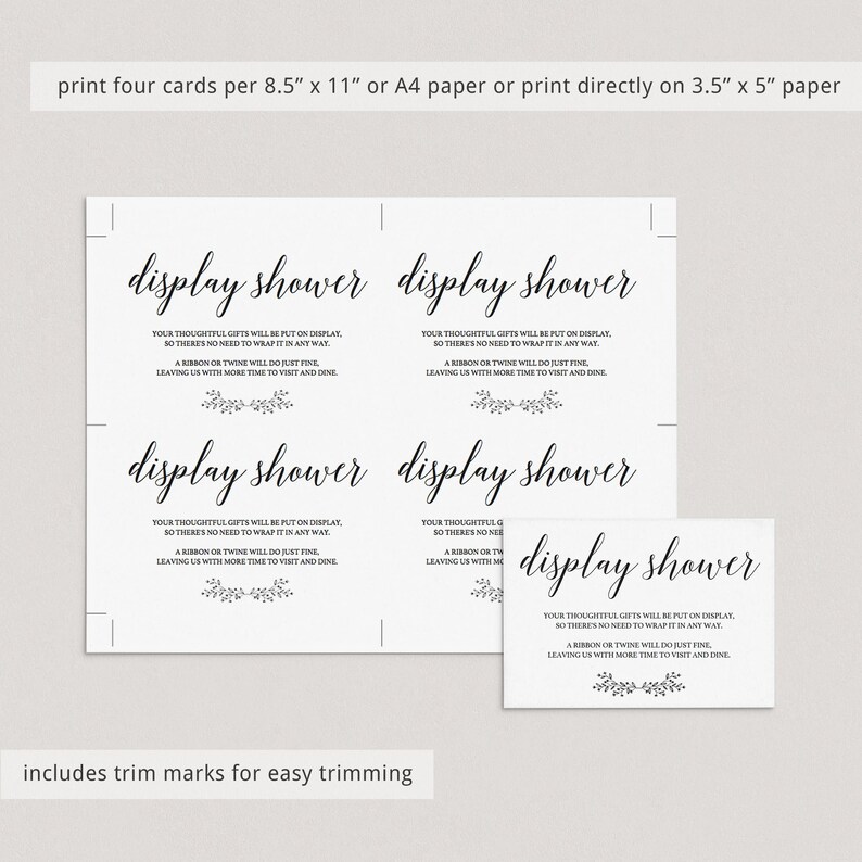 Display Shower Card: Minimalist Black & White Design (PDF) - Etsy