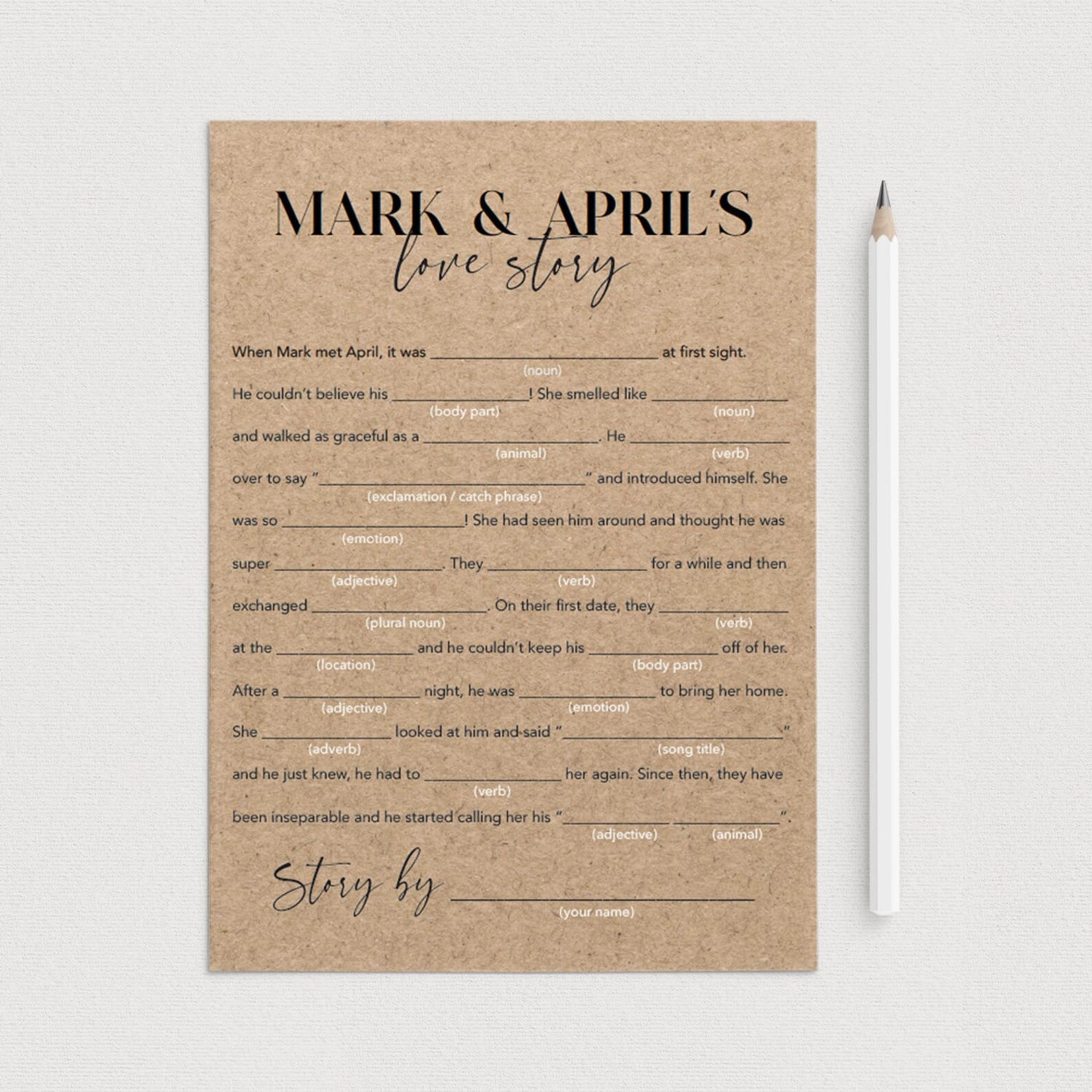 Love Story Mad Libs Wedding Shower Games Printable Rustic - Etsy