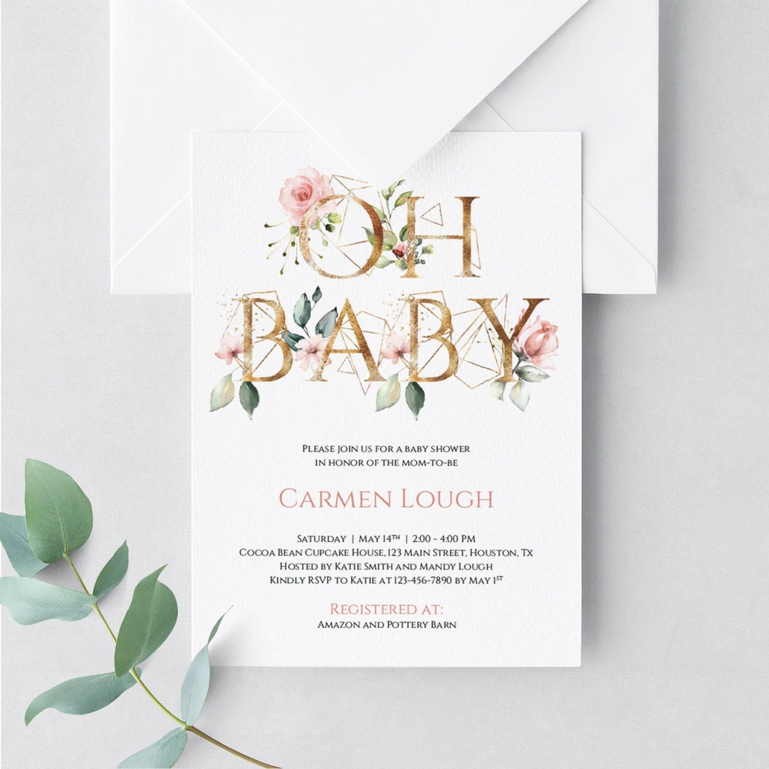 Oh Baby Invitation for Baby Shower Invitation Gender Neutral Floral ...