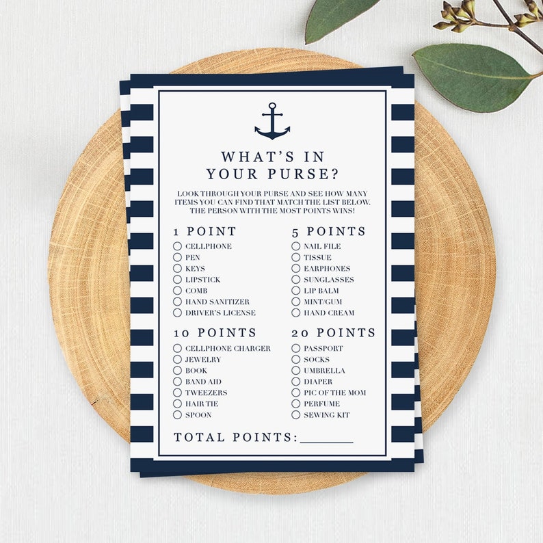Whats in Your Purse Baby Shower Game Nautical Themed Baby - Etsy