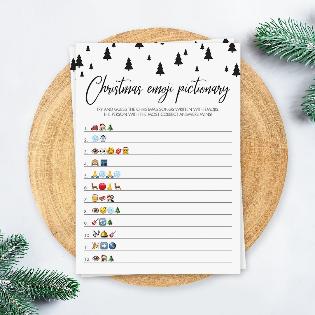 Christmas Emoji Game Black and White Christmas Emoji Pictionary Answer ...