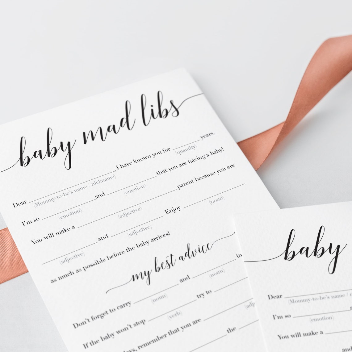 Mad Libs for Baby Shower Advice Cards Minimal Babyshower - Etsy