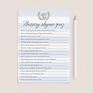 Baby Elephant Nursery Rhyme Game Baby Shower Elephant Game | Etsy