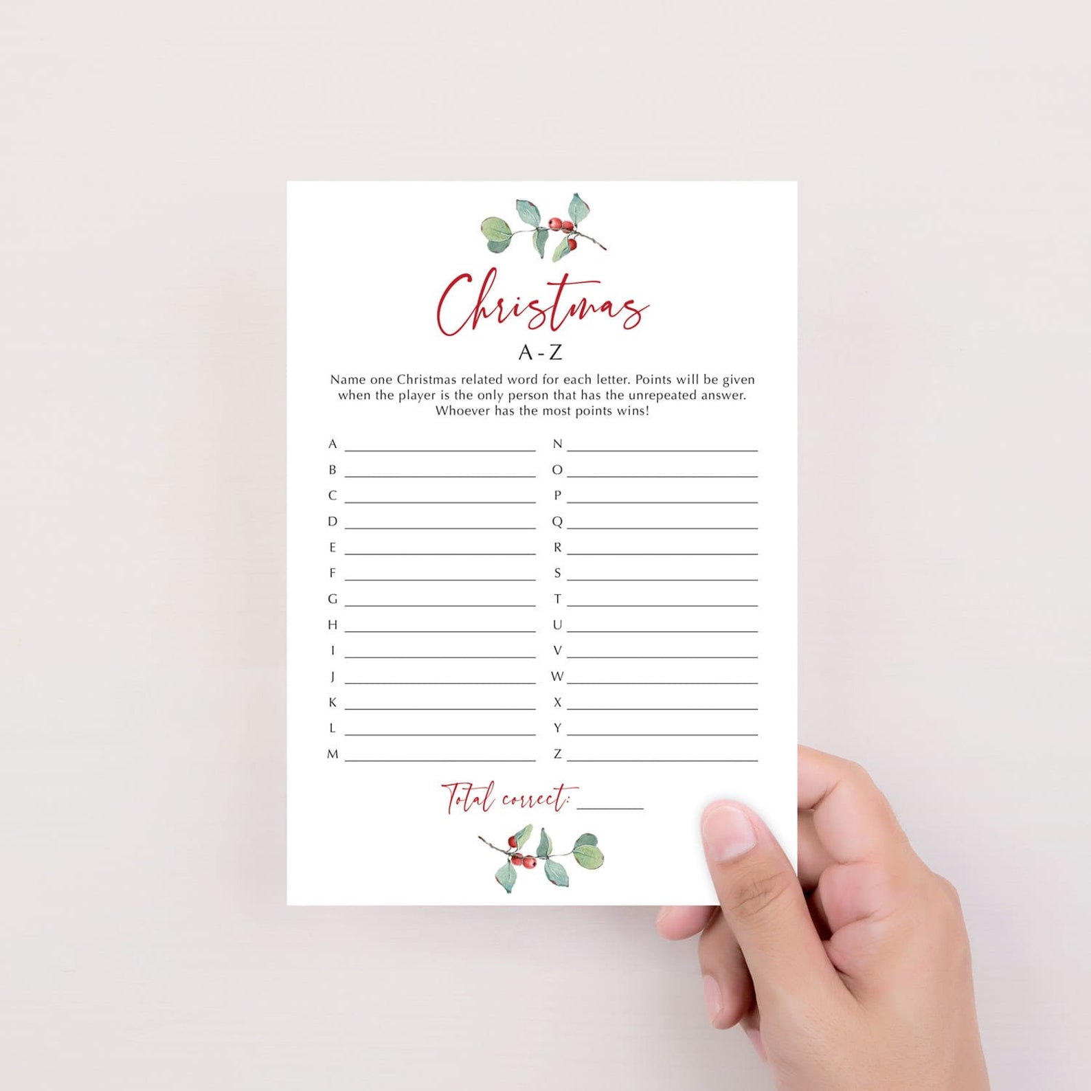 Christmas A to Z Game Christmas A-Z Game Printable Greenery - Etsy