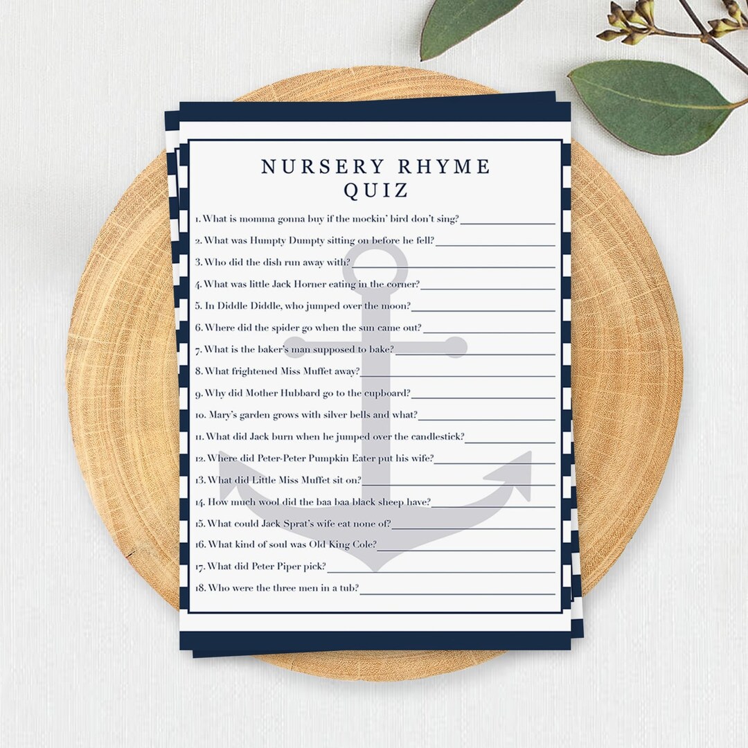 Nautical Baby Shower Games Instant Download Baby Shower Nursery Rhyme ...